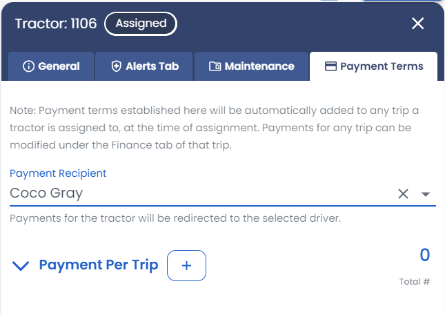 Driver and Tractor Payment Terms
