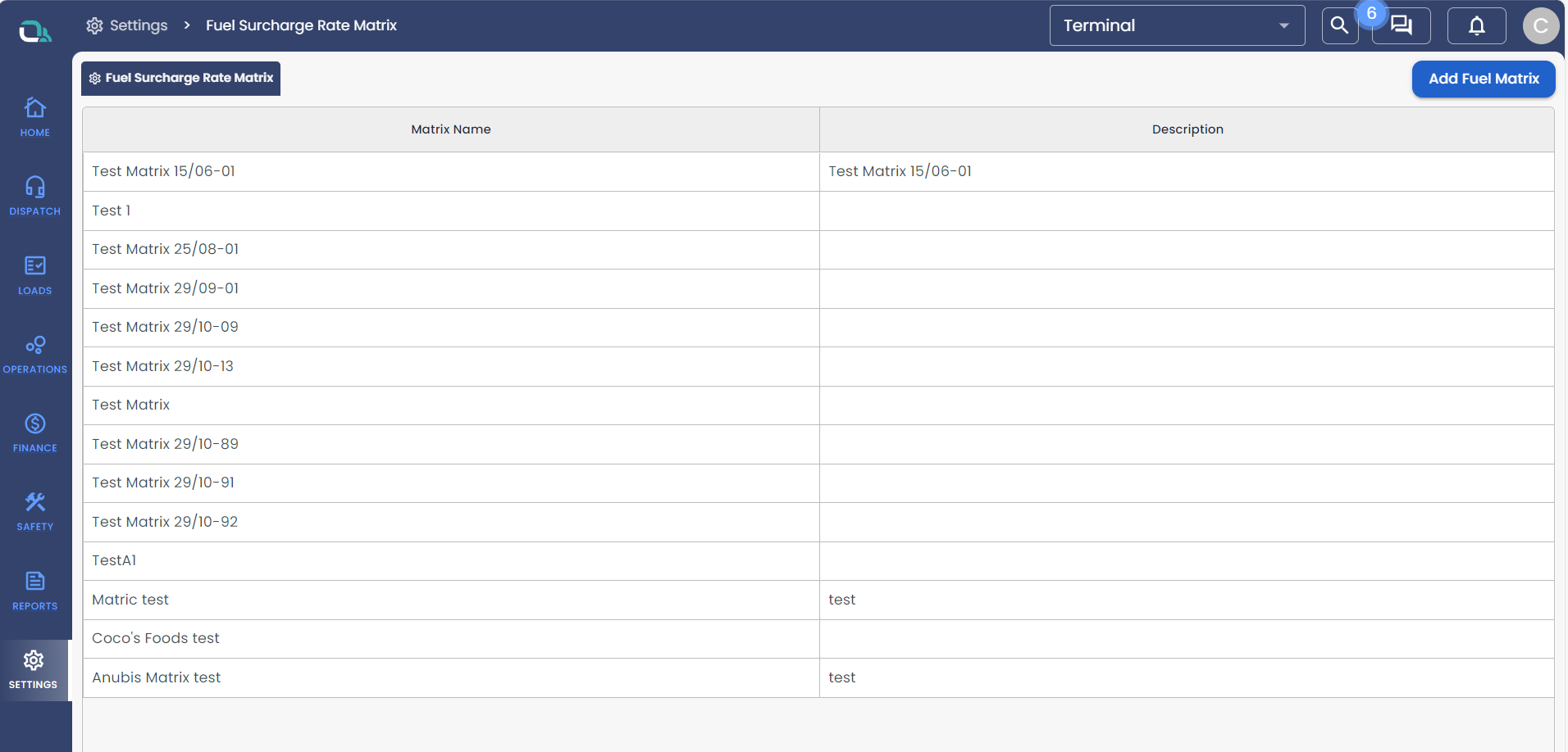 Fuel Surcharge Matrix