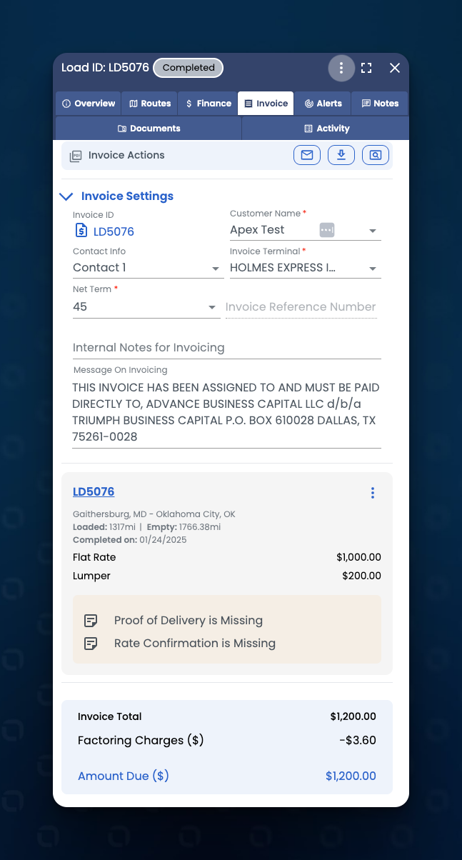 LoadOps Data Dictionary - Invoices