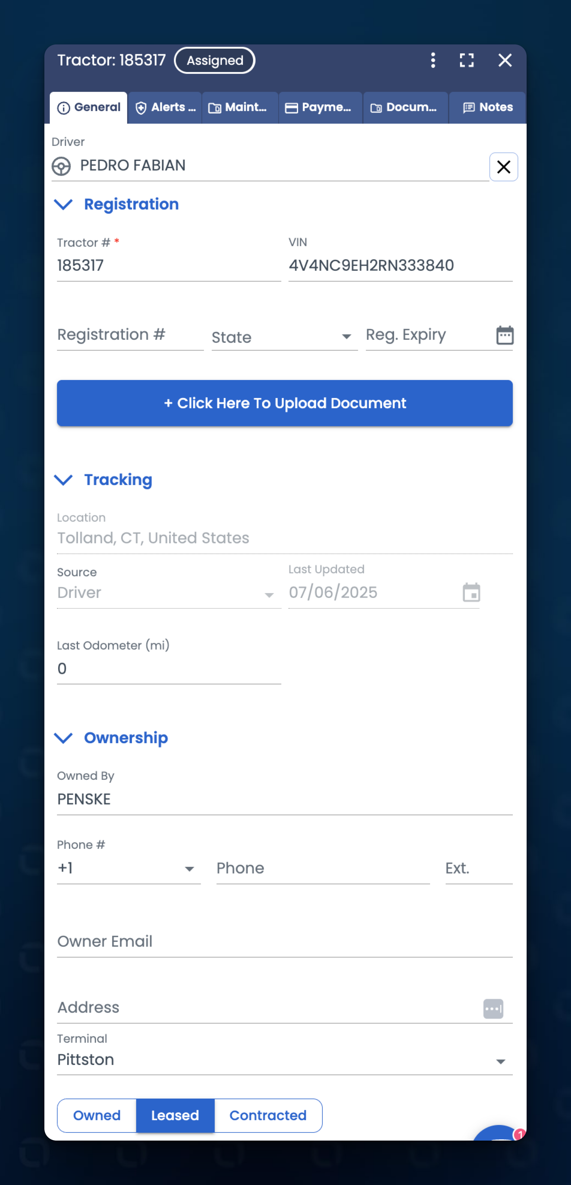 LoadOps Data Dictionary - Tractors