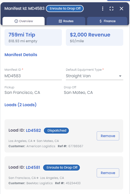 LTL/Partial loads & Manifest
